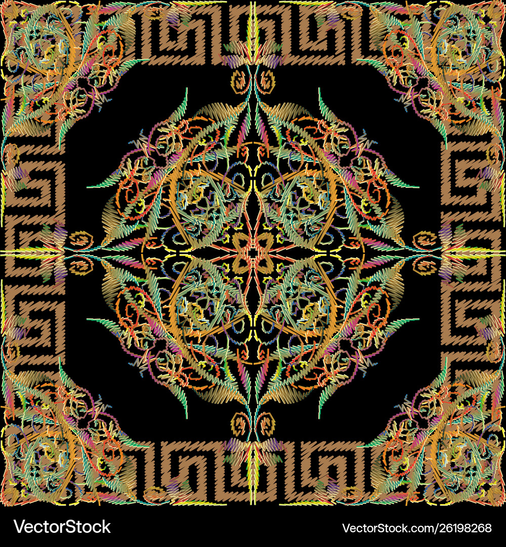 Embroidery colorful seamless pattern floral Vector Image