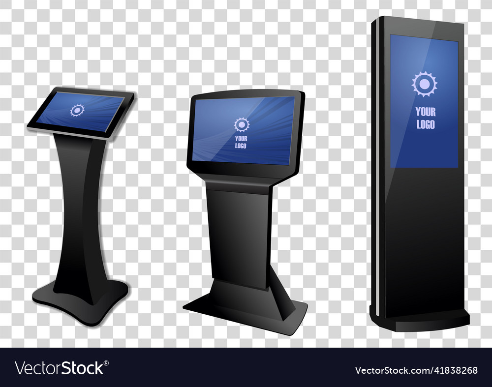 Interactive kiosk terminal stand mock up Vector Image