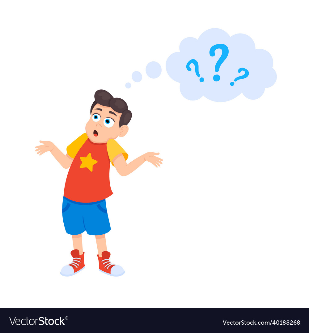 Little doubt boy kid asking question flat style Vector Image Little doubt boy kid asking question flat style Vector Image