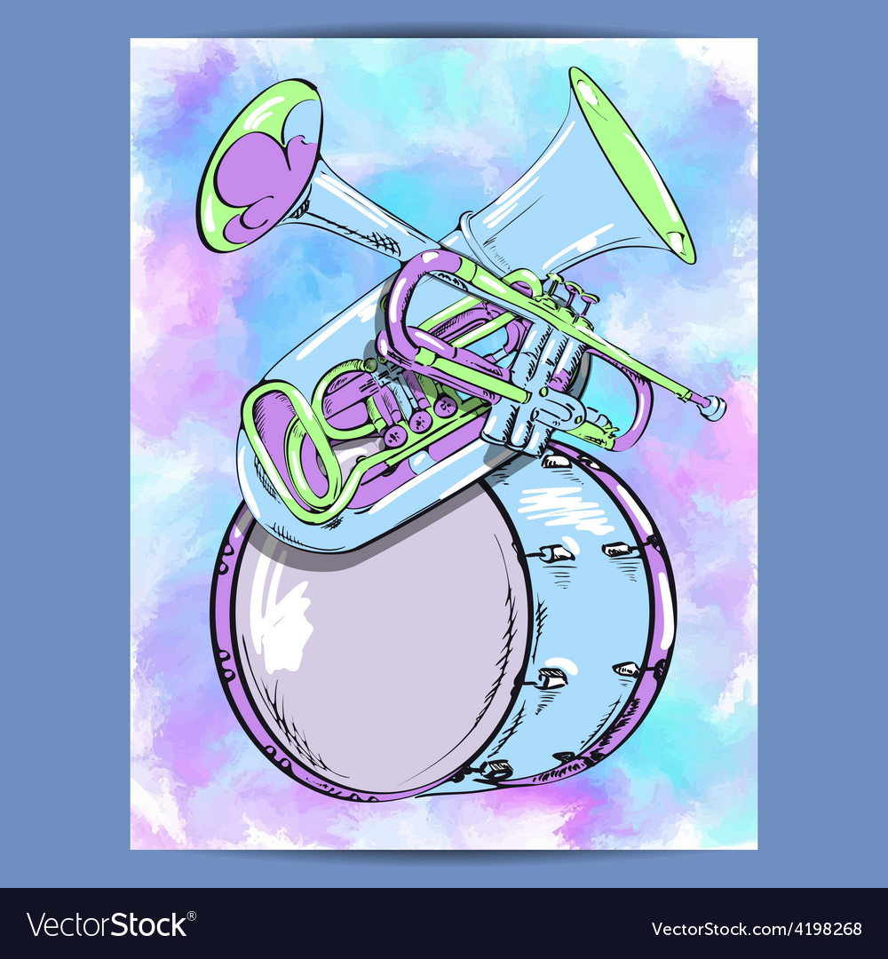 Poster with wind instruments Royalty Free Vector Image