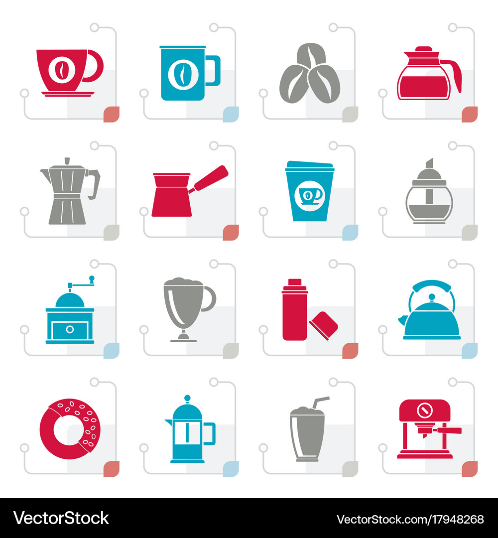 Stylized different types of coffee industry icons Vector Image