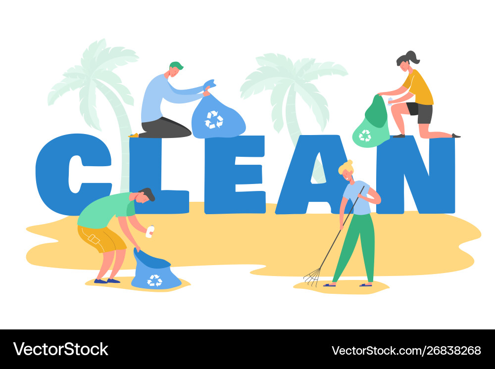 Volunteer people character gathering plastic waste