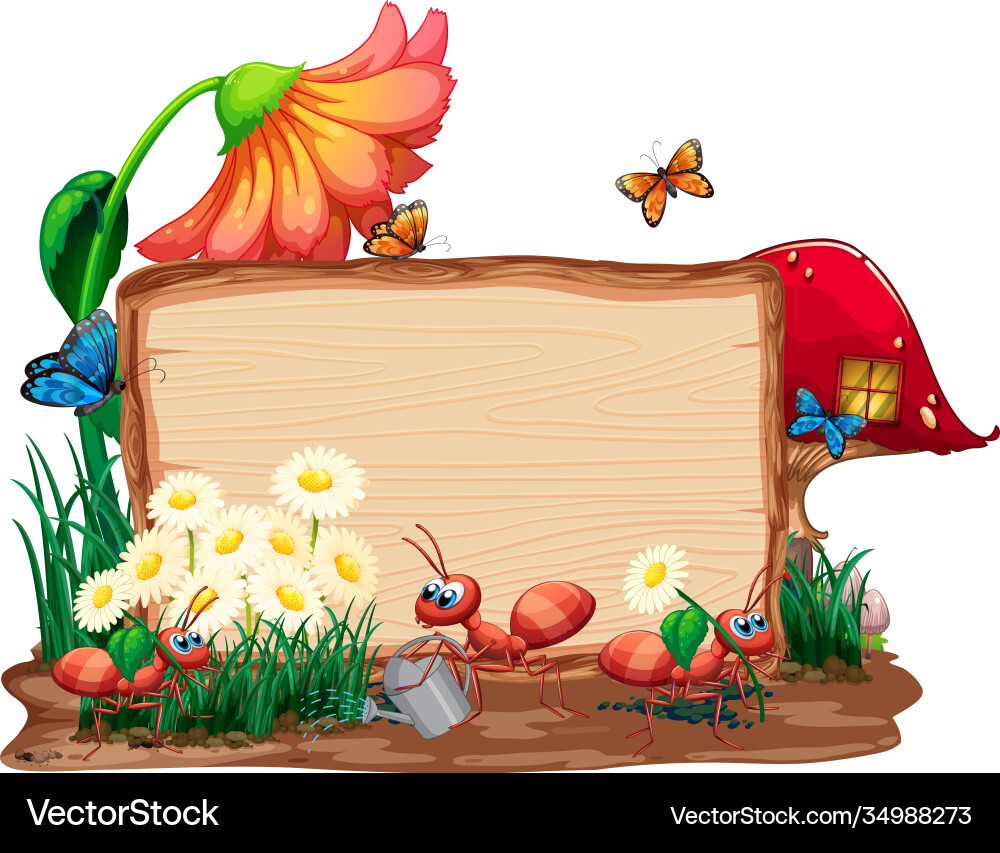 Border template design with insects in garden Vector Image