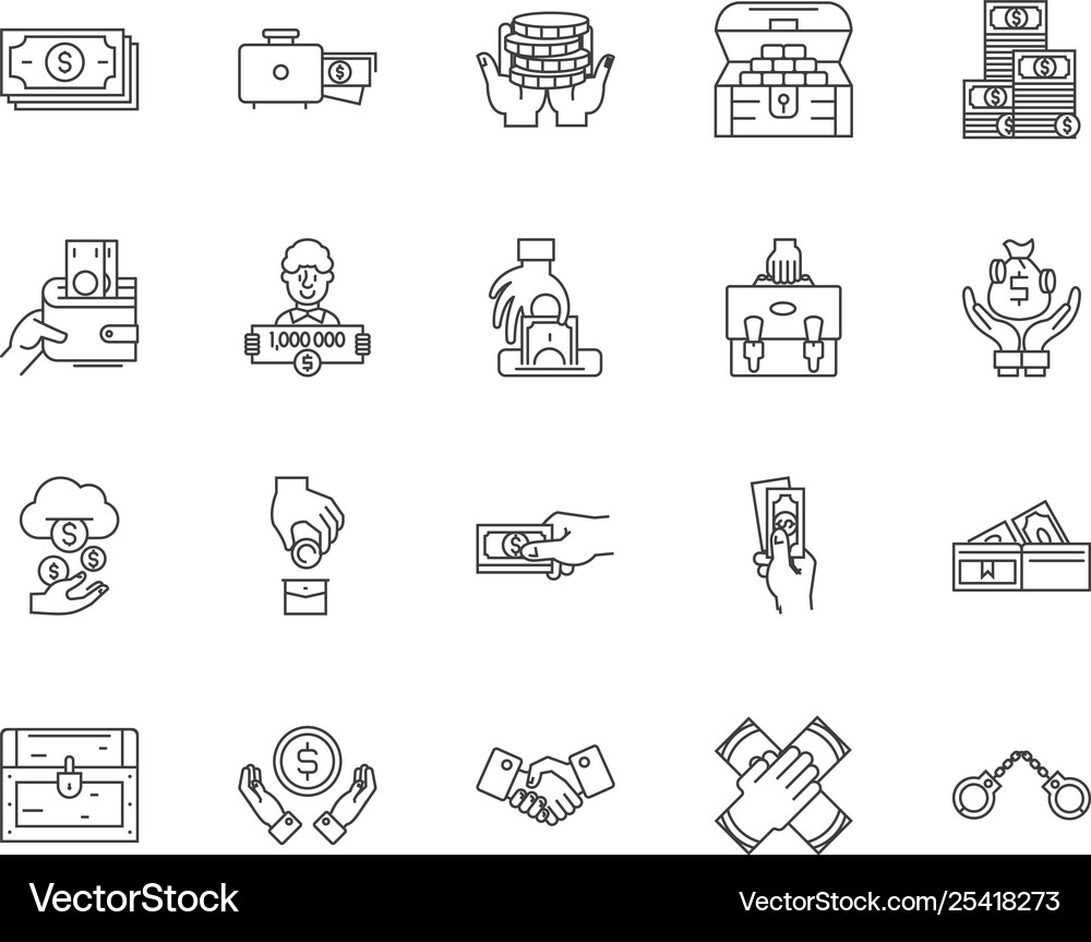 Bribery and corruption line icons signs Royalty Free Vector