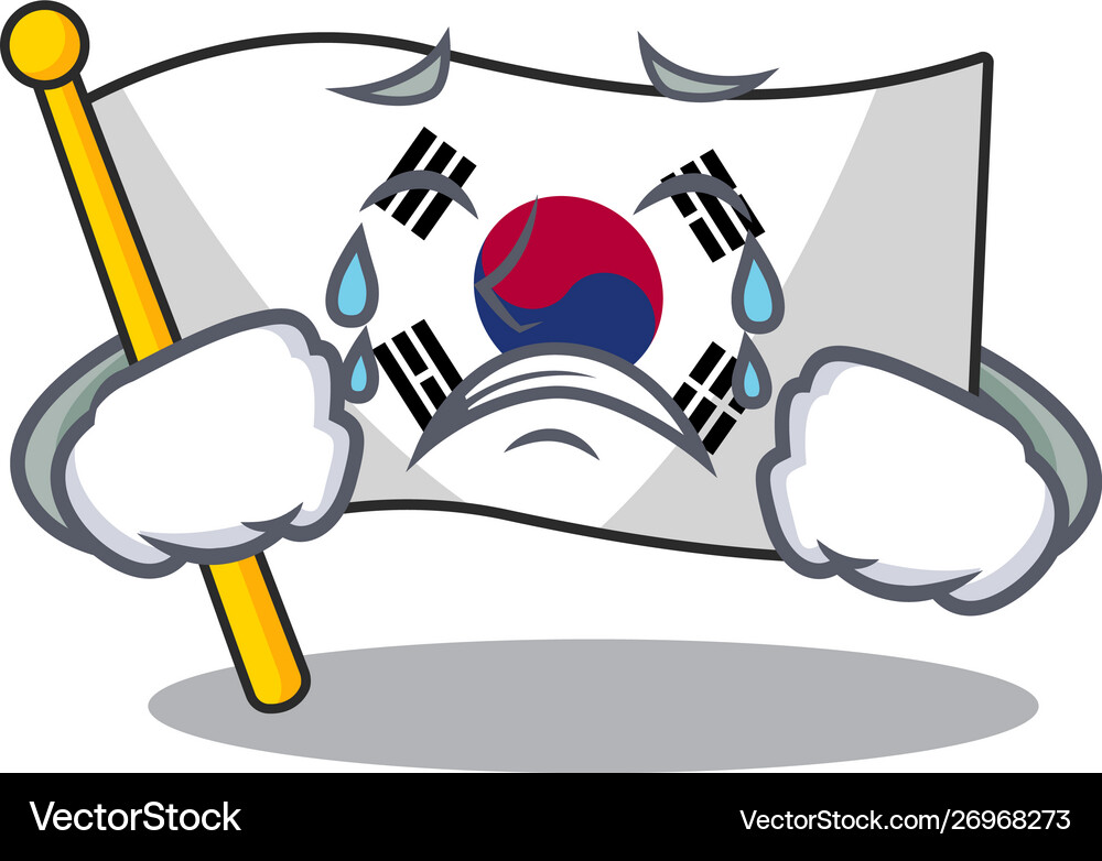 Crying flag korea isolated with mascot Royalty Free Vector