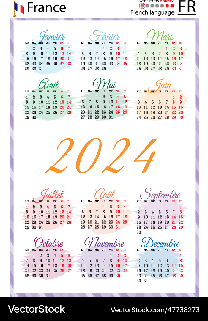 French vertical pocket calendar for 2024 week Vector Image