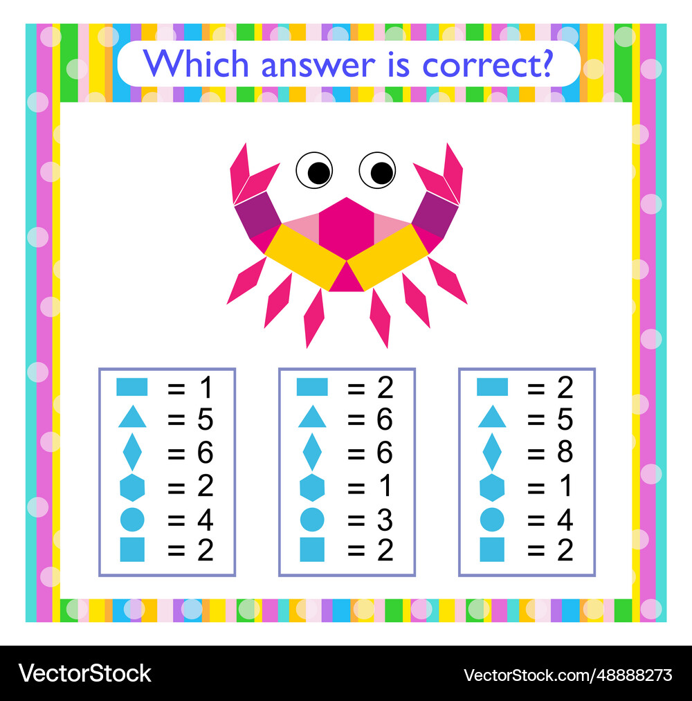 Math activity for kids find the correct answer Vector Image