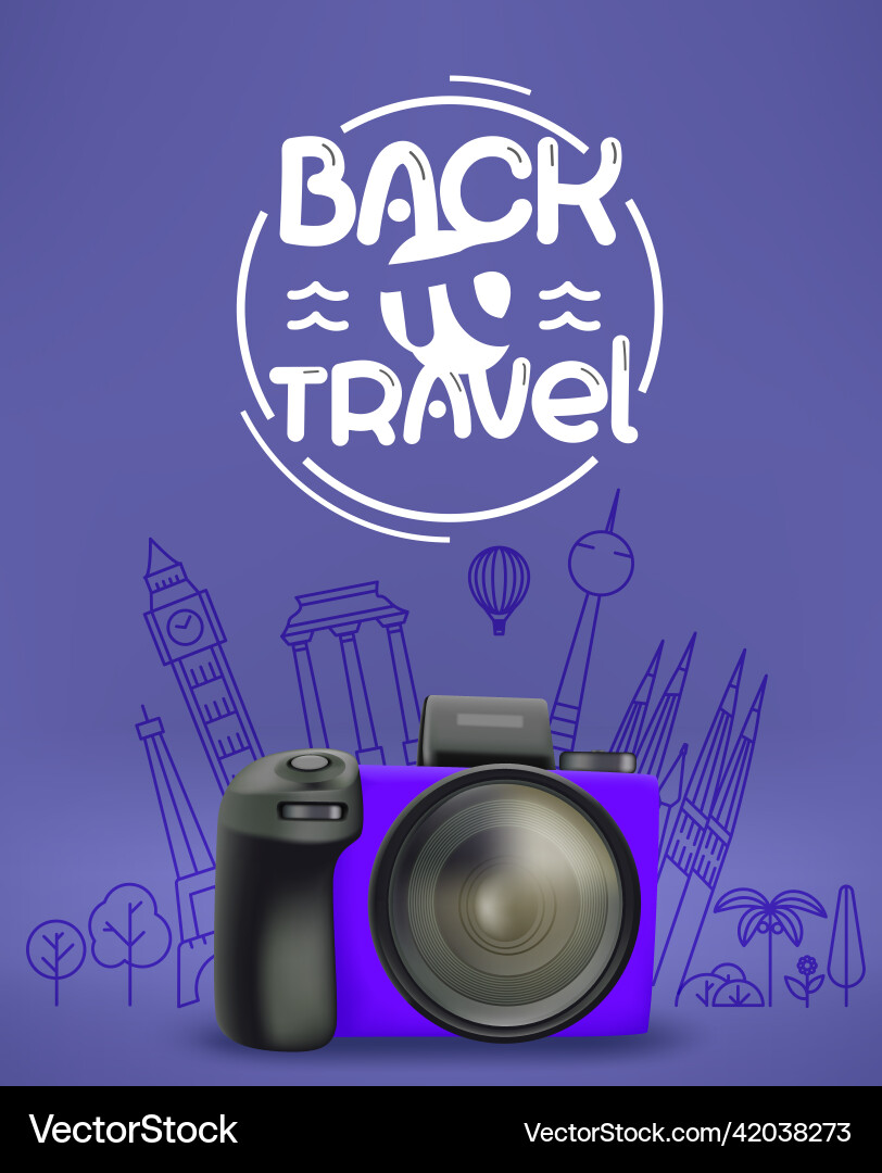 Modern digital photo camera with different travel Vector Image