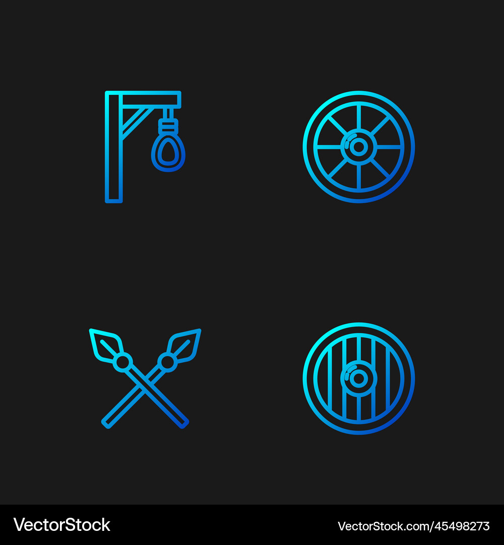 Set line round wooden shield crossed medieval Vector Image