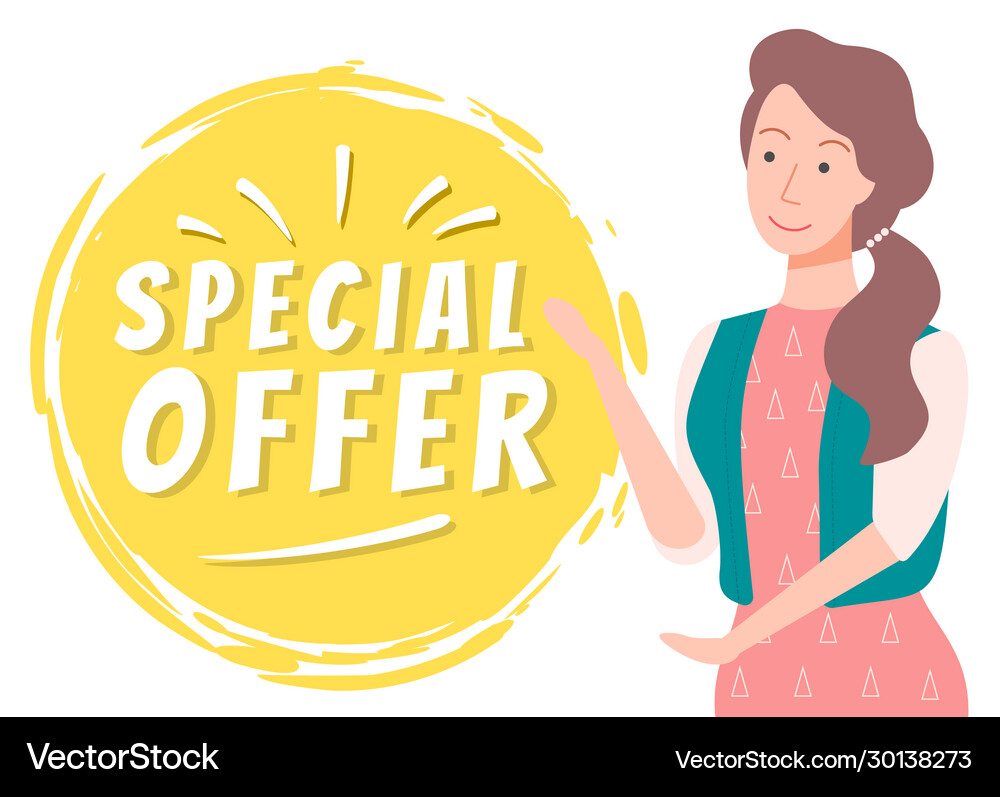 Special offer female presenting shop Royalty Free Vector