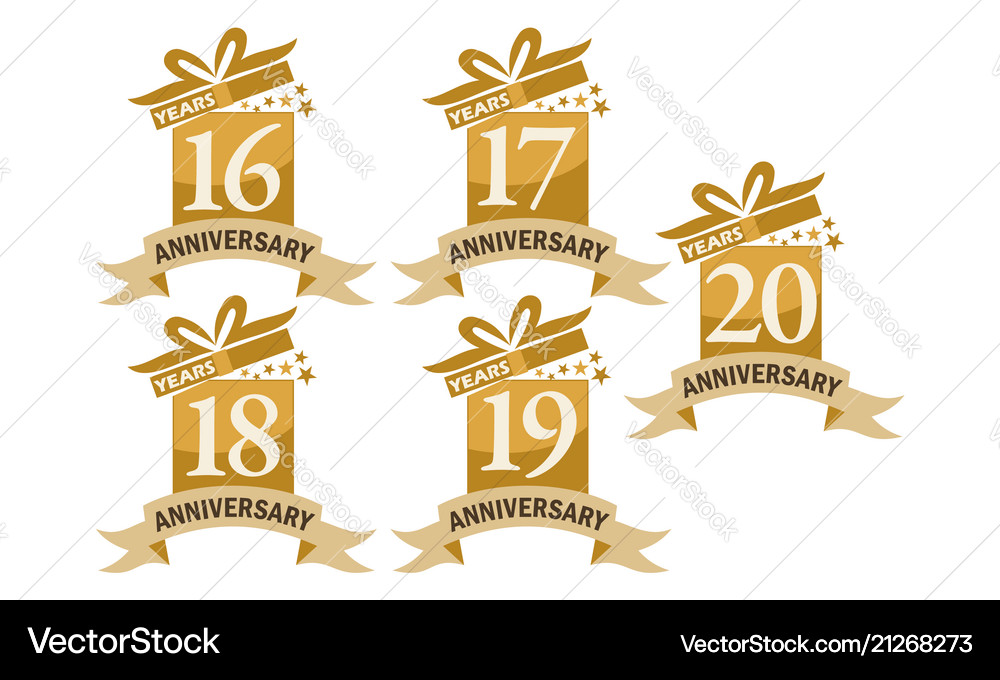 Year gift box ribbon anniversary set Royalty Free Vector
