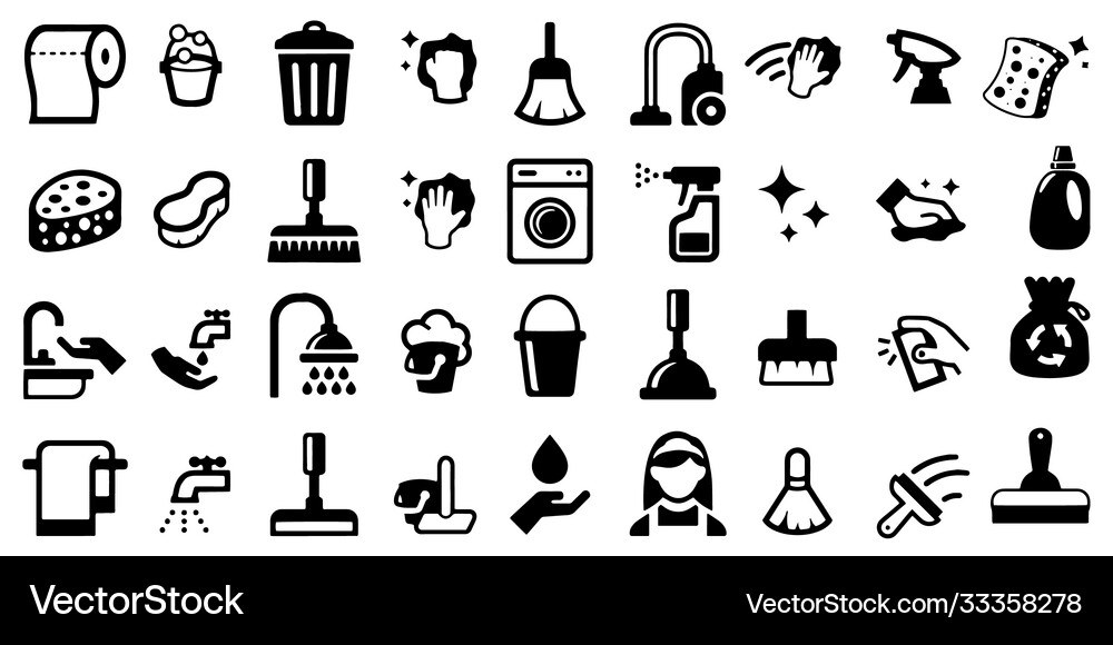 Cleaning icons pack isolated symbols Royalty Free Vector