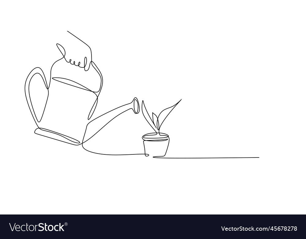 Continuous line drawing watering plants Royalty Free Vector Continuous line drawing watering plants Royalty Free Vector
