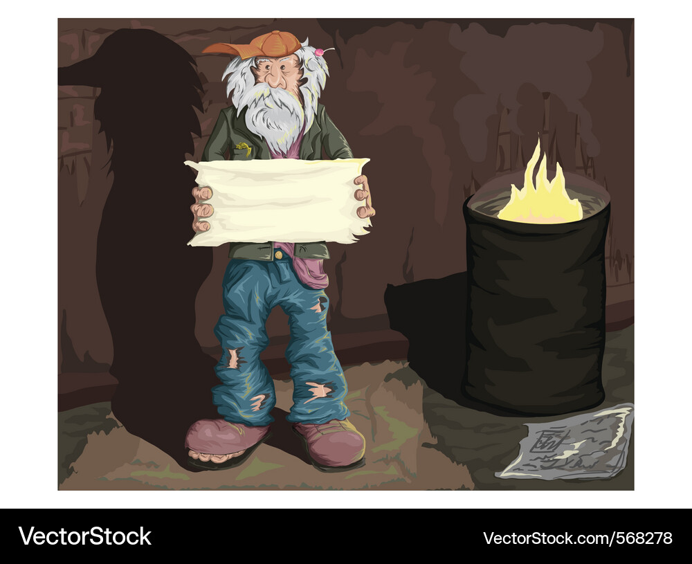 Homeless man with sign Royalty Free Vector Image