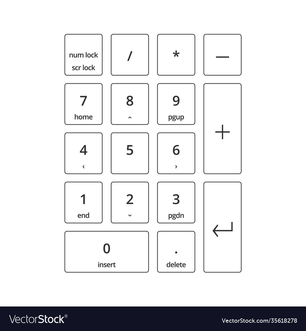Laptop outline keyboard num pad on white Vector Image