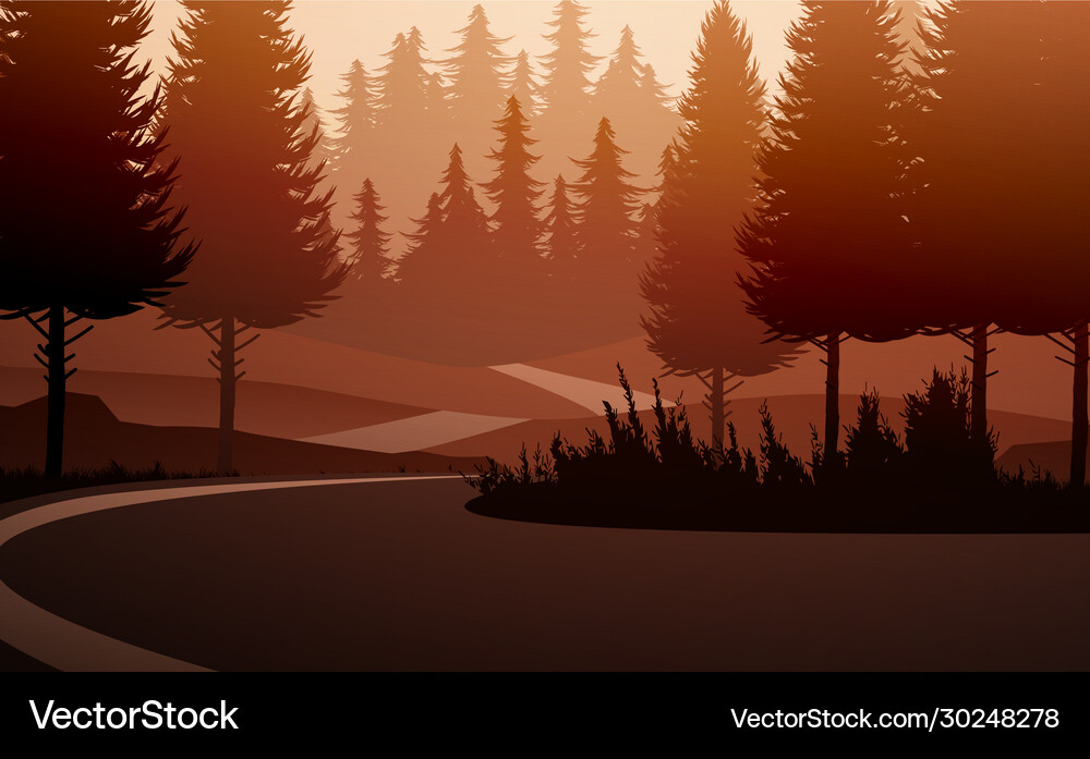 Natural pine trees forest mountains horizon hills Vector Image