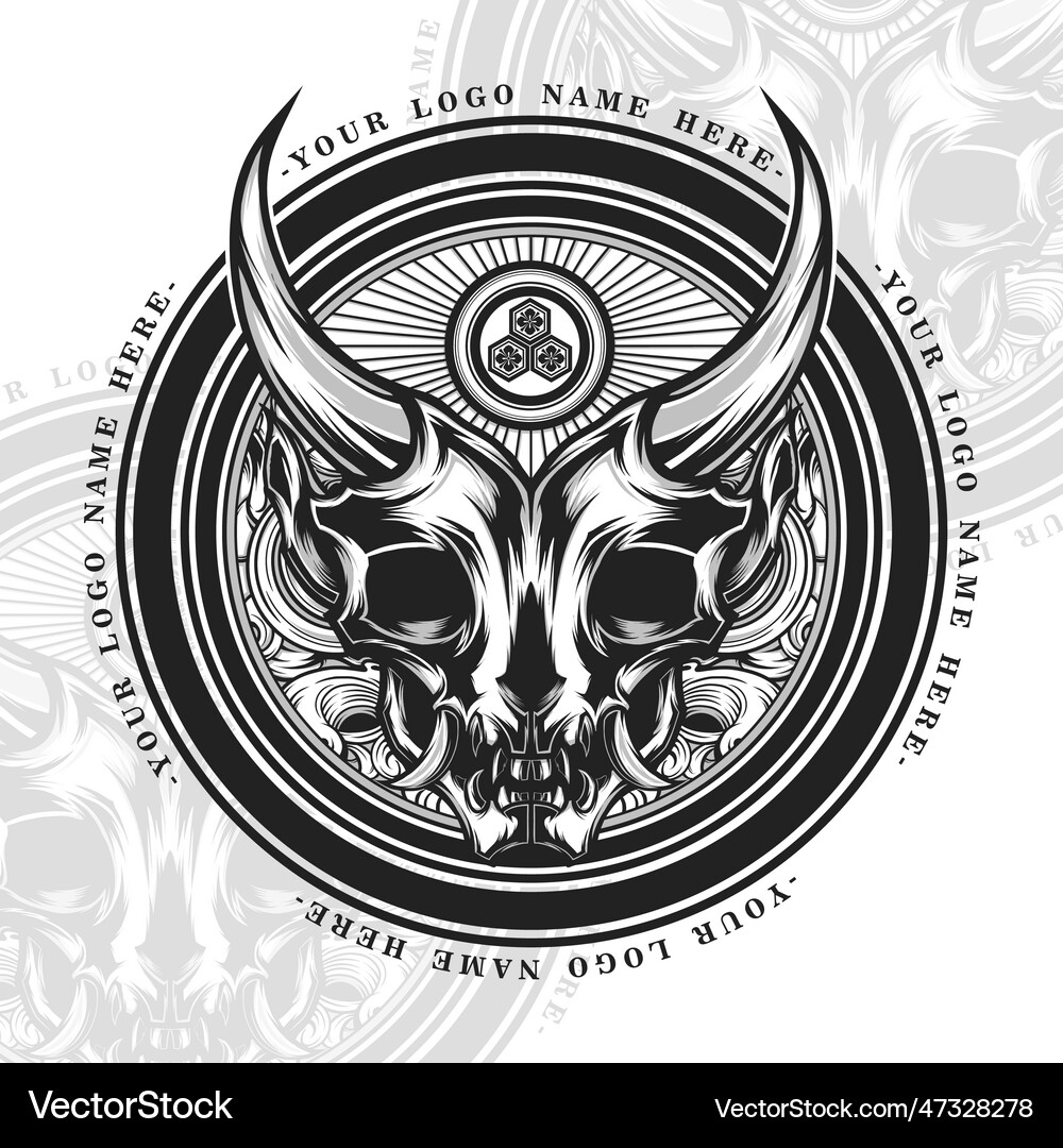 Oni skull black and white logo Royalty Free Vector Image