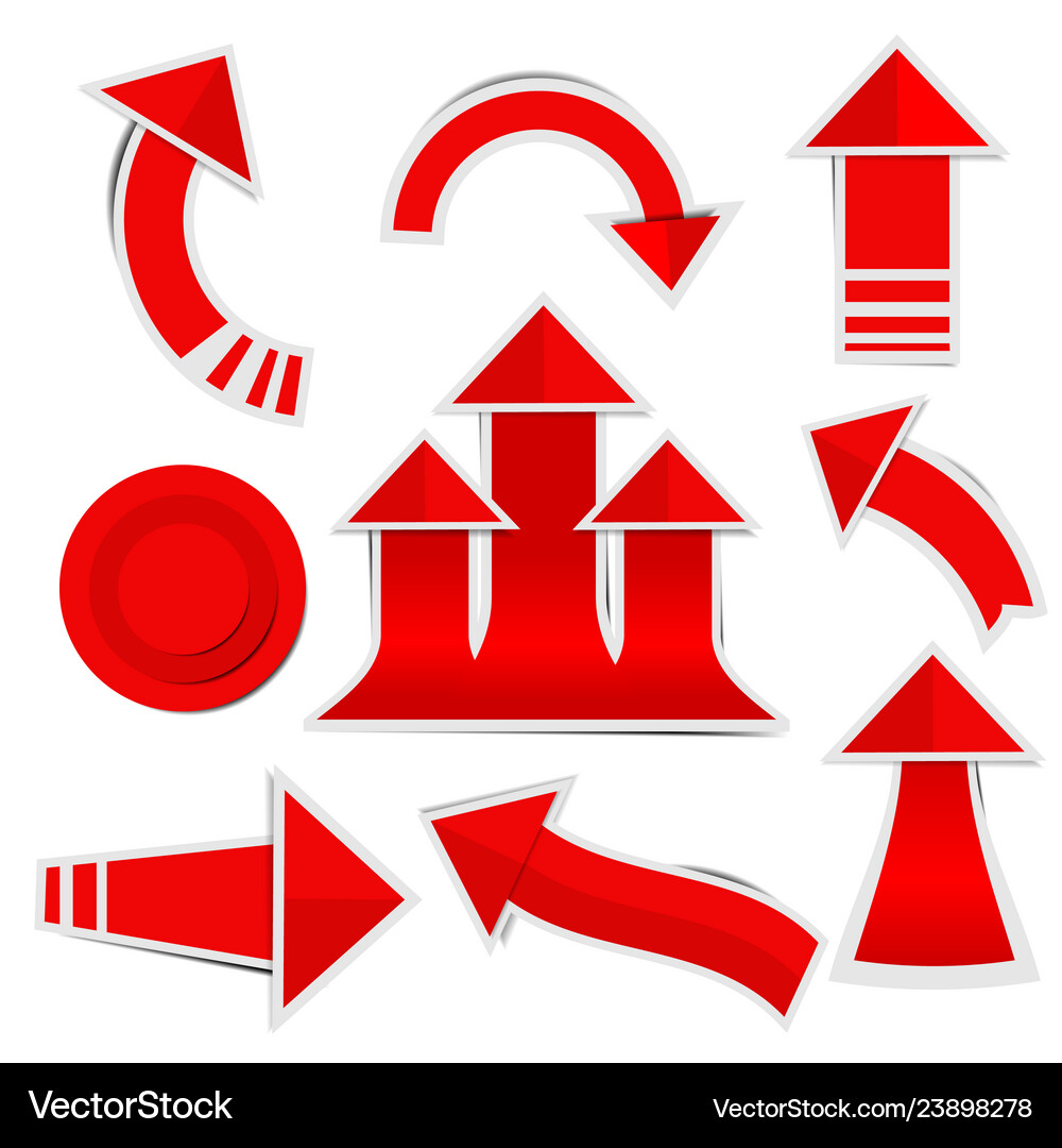Red paper arrow stickers with shadows Royalty Free Vector