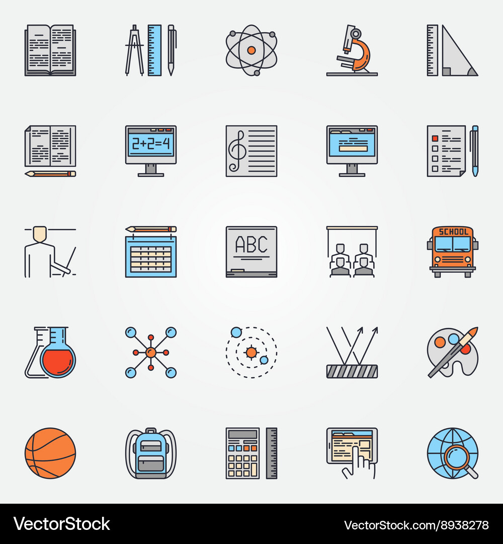 School icons colorful set Royalty Free Vector Image