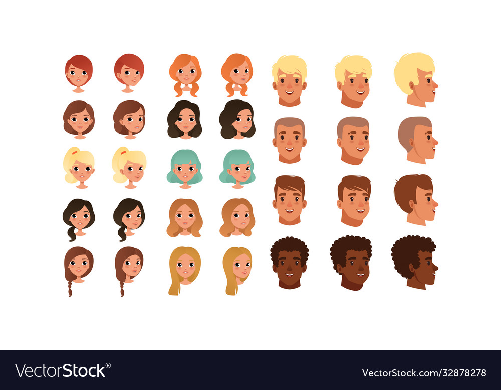 Teenage Boys and Girls Heads Royalty Free Vector Image