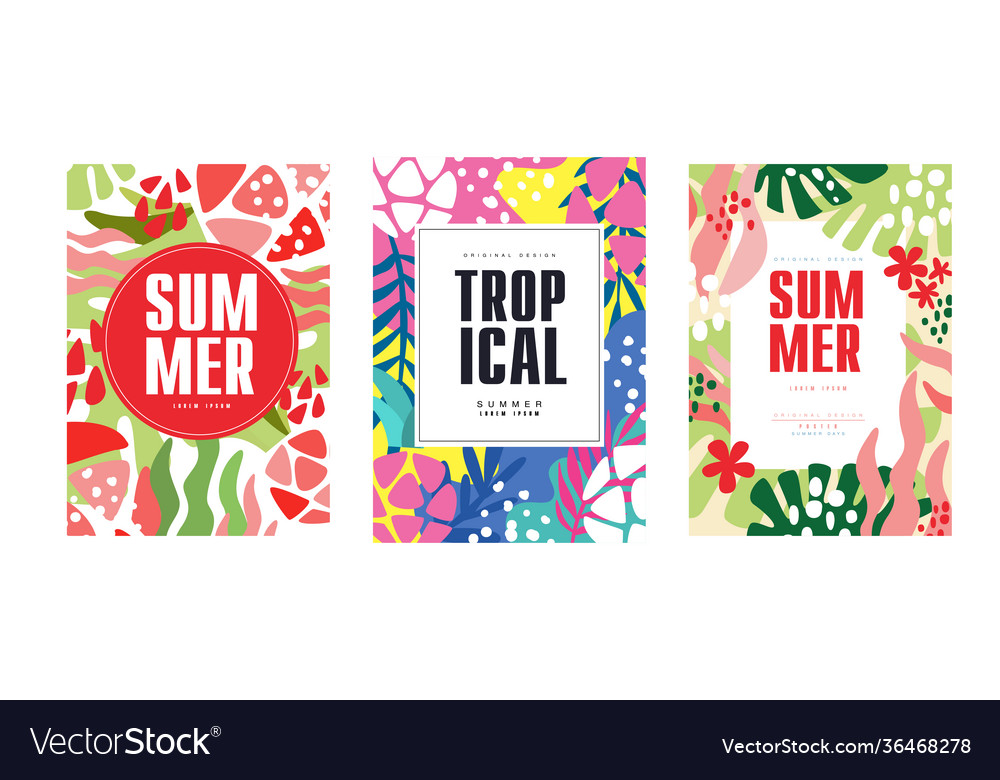 Tropical summer banner set poster card Royalty Free Vector