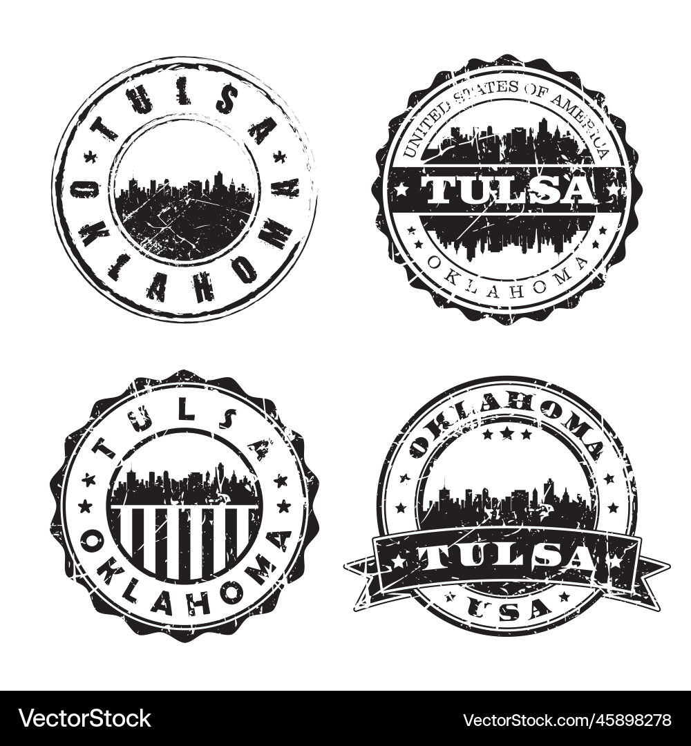 Tulsa oklahoma stamp skyline postmark silhouette Vector Image