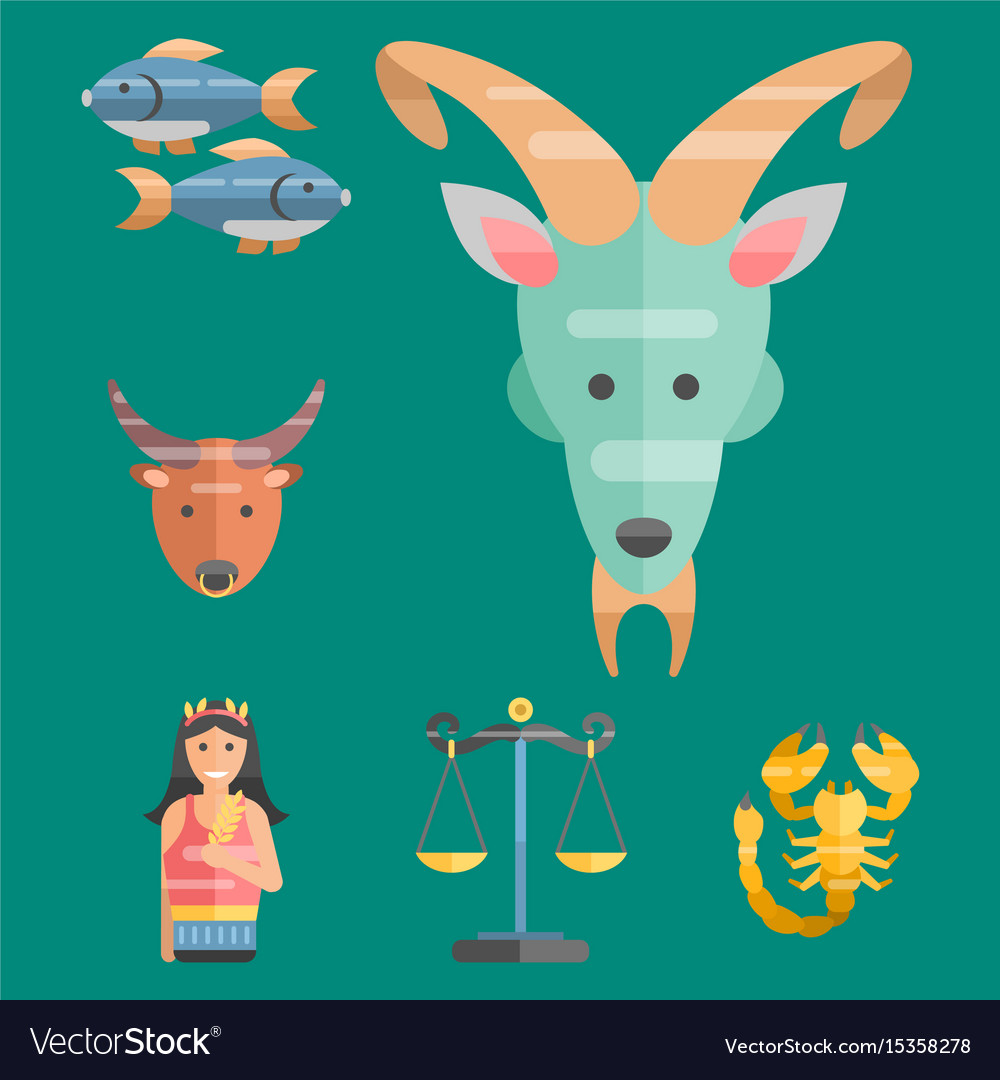 Zodiac Signs Flat Set Horoscope Symbols Star Vector Image