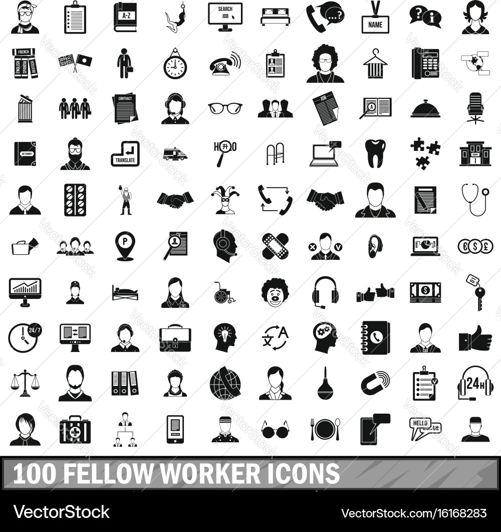 100 fellow worker icons set simple style Vector Image