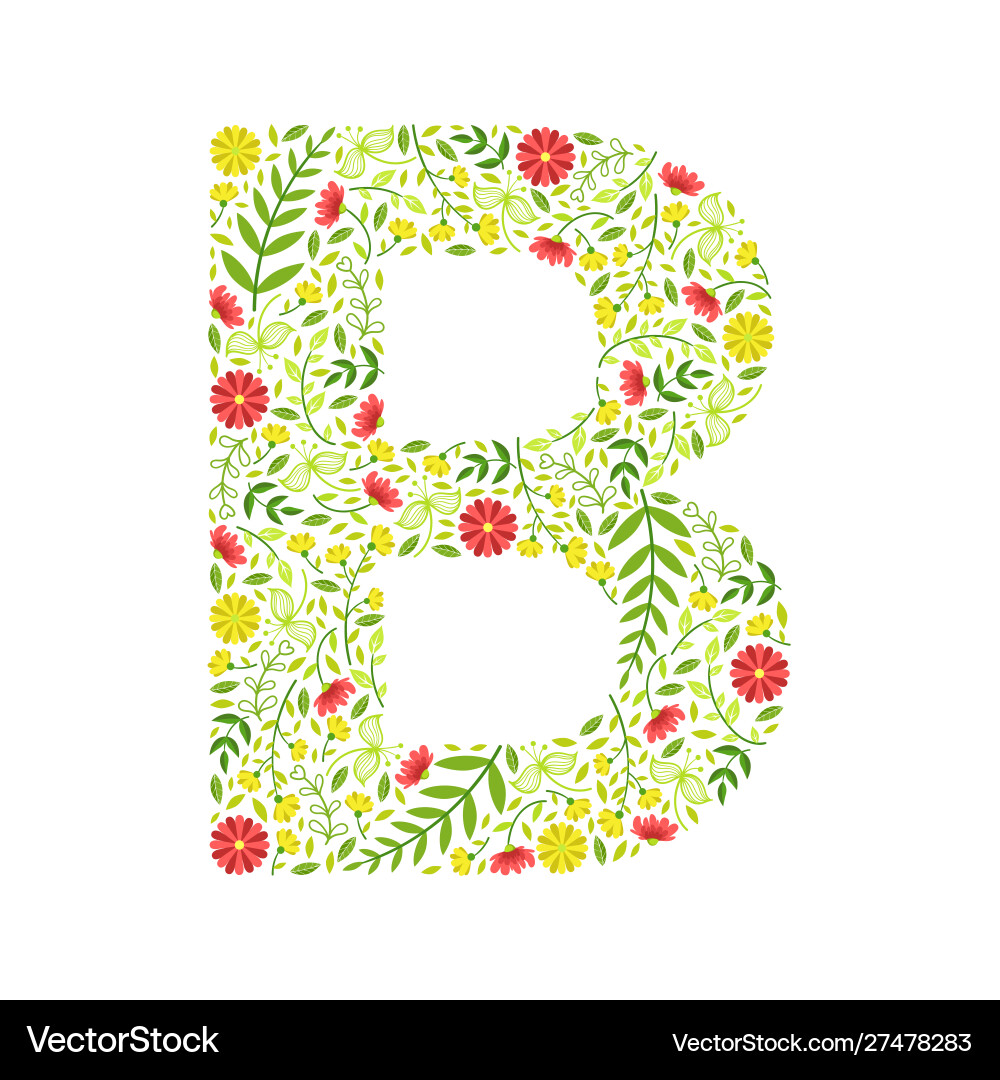 Capital letter b green floral alphabet element Vector Image