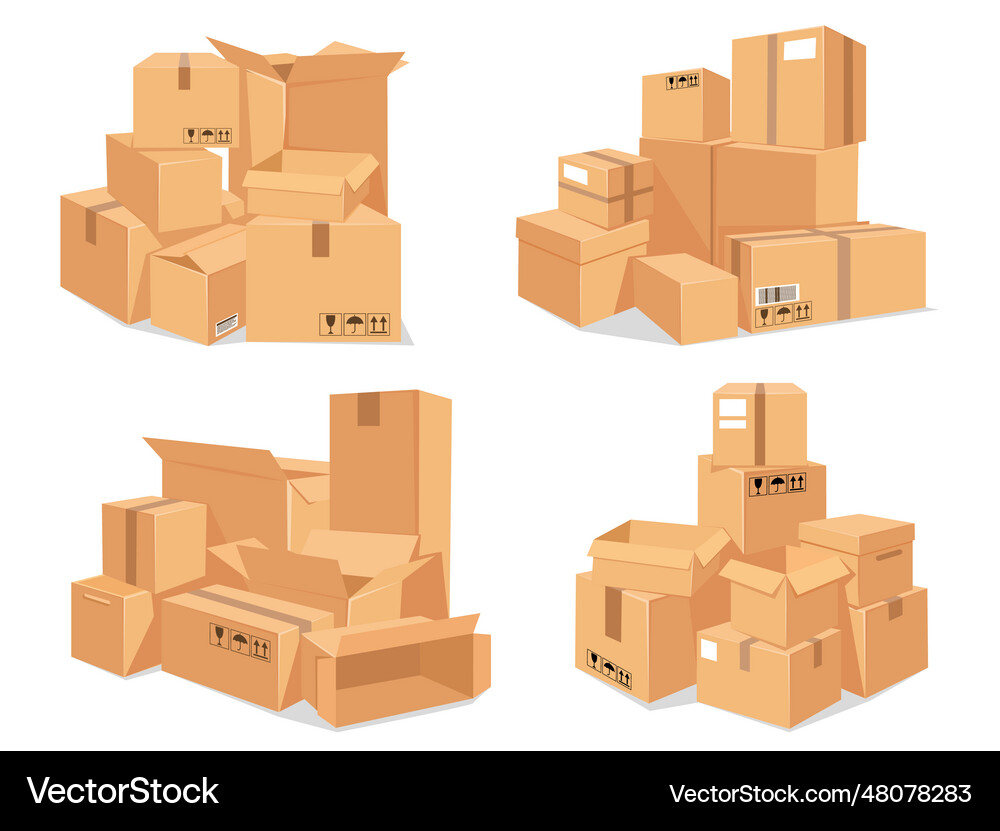 Carton box stack big pile of delivery brown Vector Image