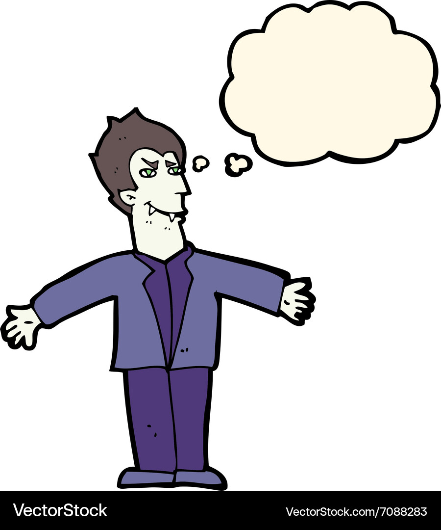 Cartoon vampire man with open arms with thought Vector Image