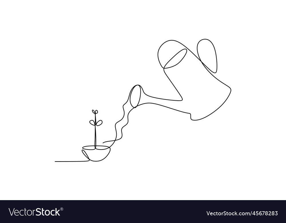 Continuous line drawing watering plants Royalty Free Vector Continuous line drawing watering plants Royalty Free Vector