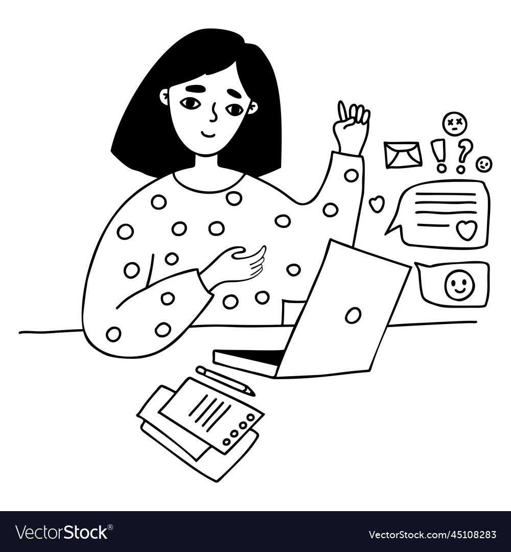 Girl with laptop works conducts online messages Vector Image Girl with laptop works conducts online messages Vector Image