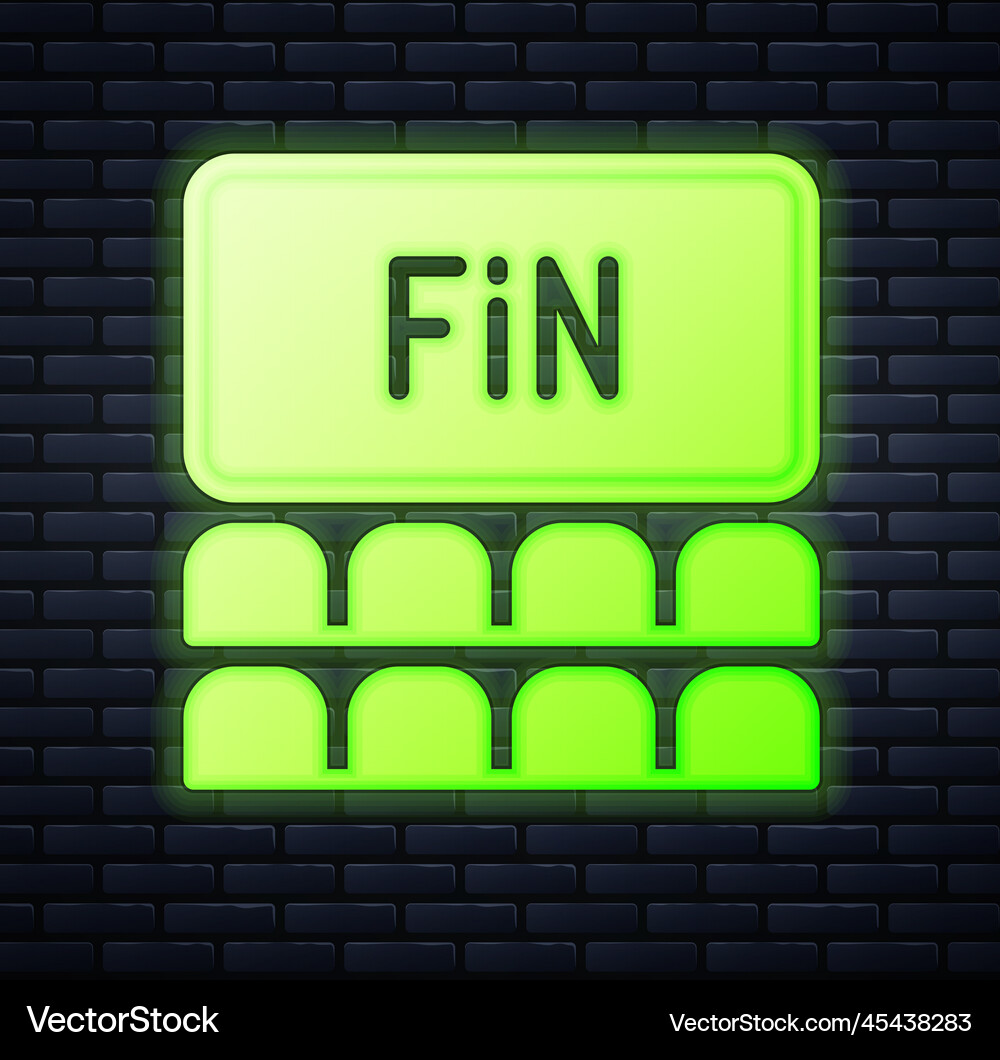 Glowing neon cinema auditorium with screen icon Vector Image