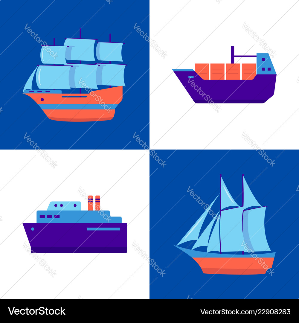 Marine collection ship icons in flat style Vector Image