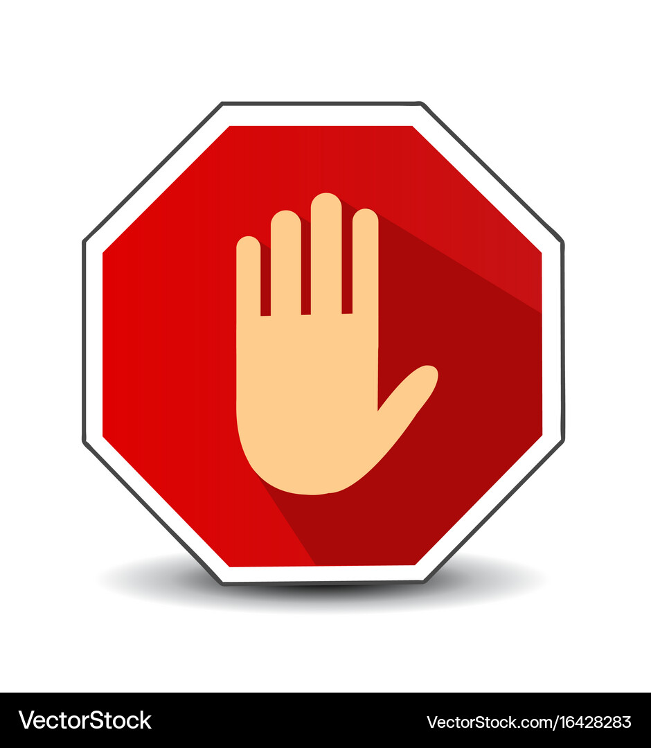 No entry hand sign with long shadow in flat style Vector Image