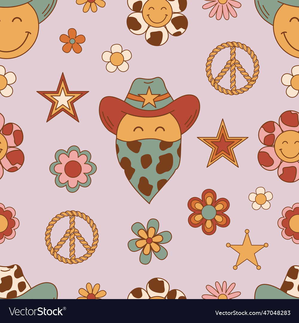 Seamless pattern with groovy retro elements Vector Image