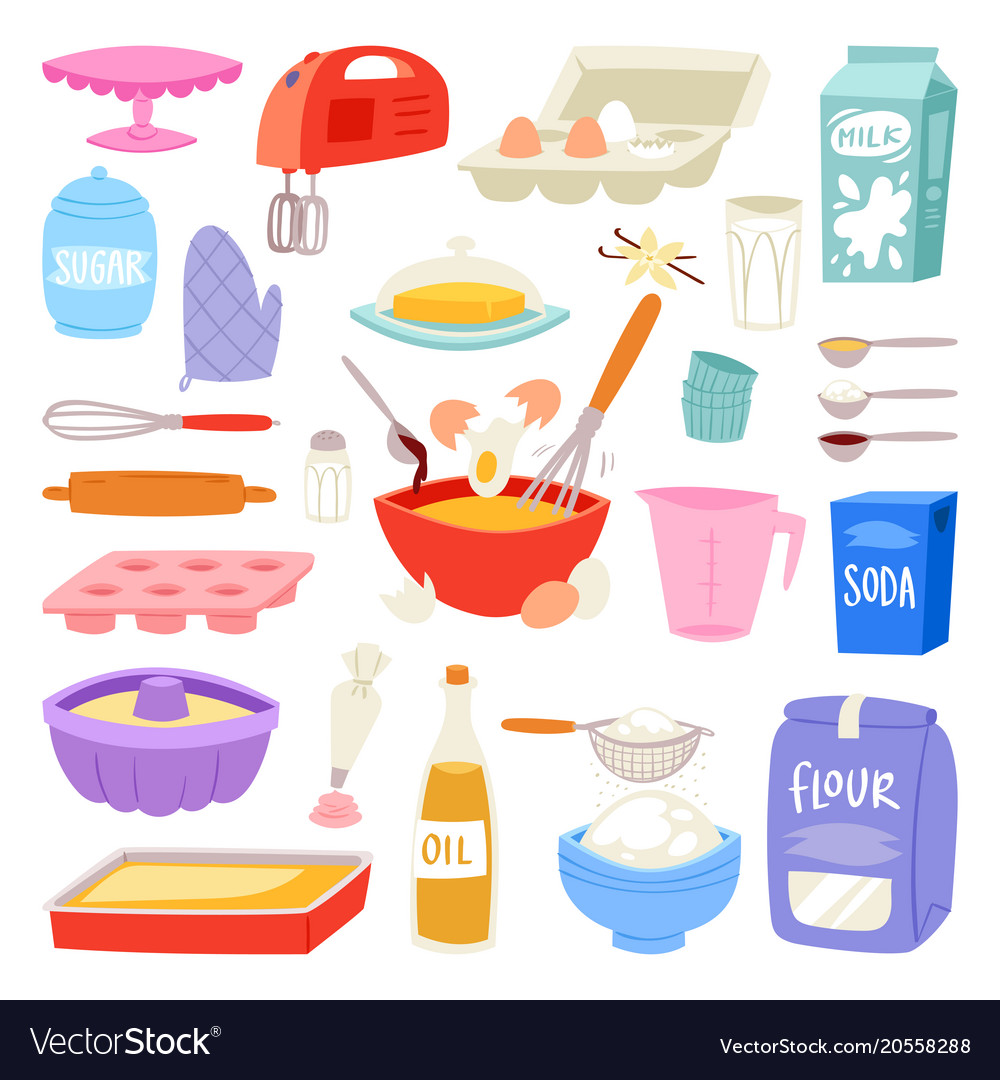 Bakery ingredients food and kitchenware Royalty Free Vector Bakery ingredients food and kitchenware Royalty Free Vector