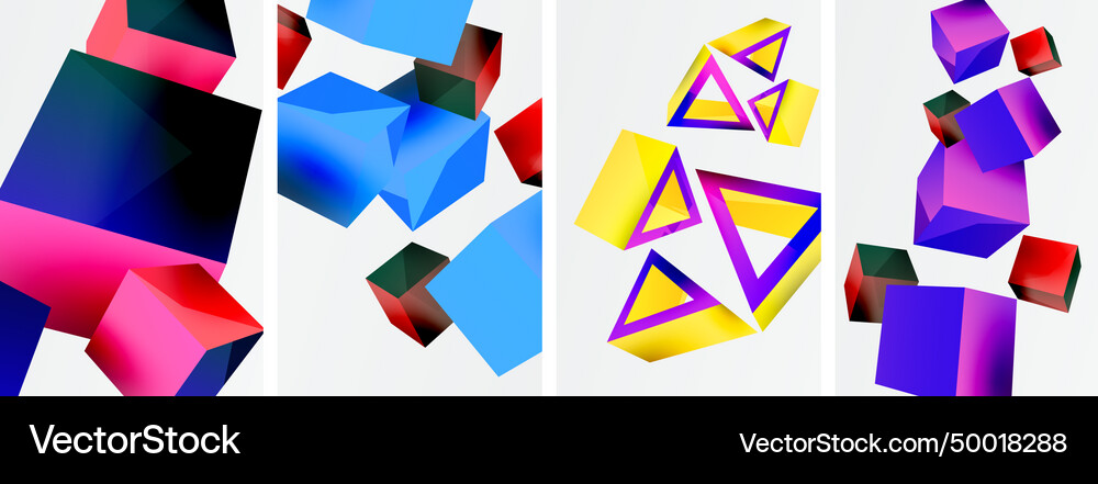 Composition of 3d cubes and other geometric Vector Image