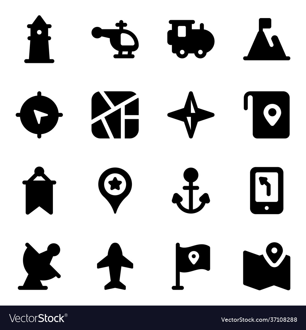 Maps and directional tools solid icons Royalty Free Vector