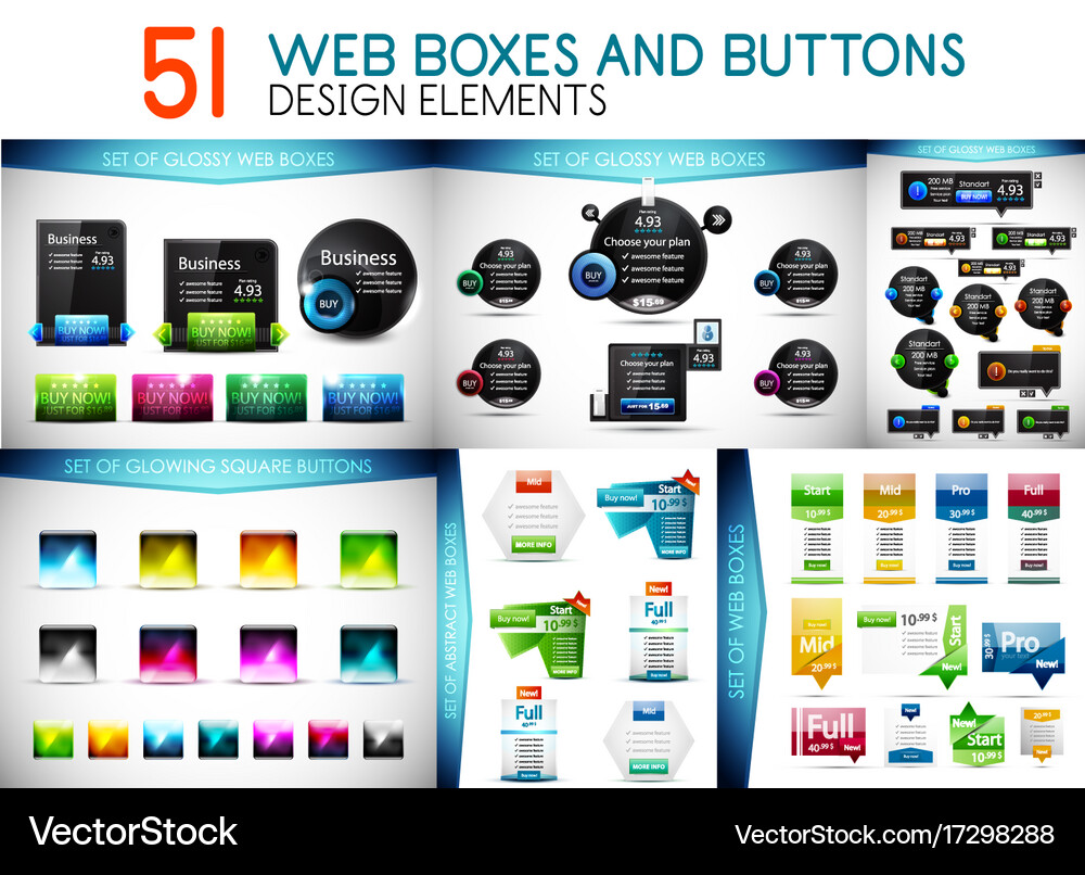 Mega collection of web design boxes and buttons Vector Image