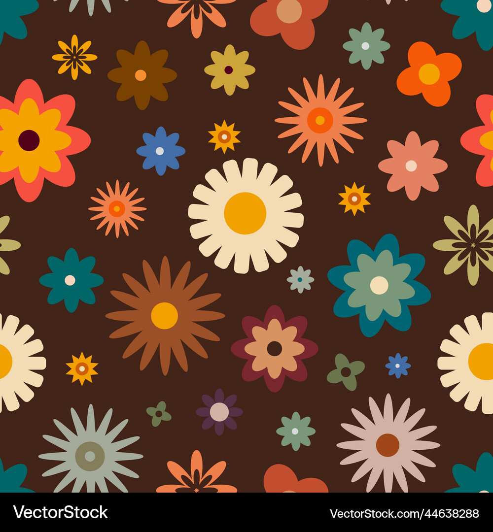Retro background with various colorful flowers Vector Image