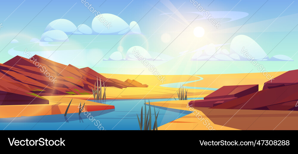 River flowing through sahara desert landscape Vector Image
