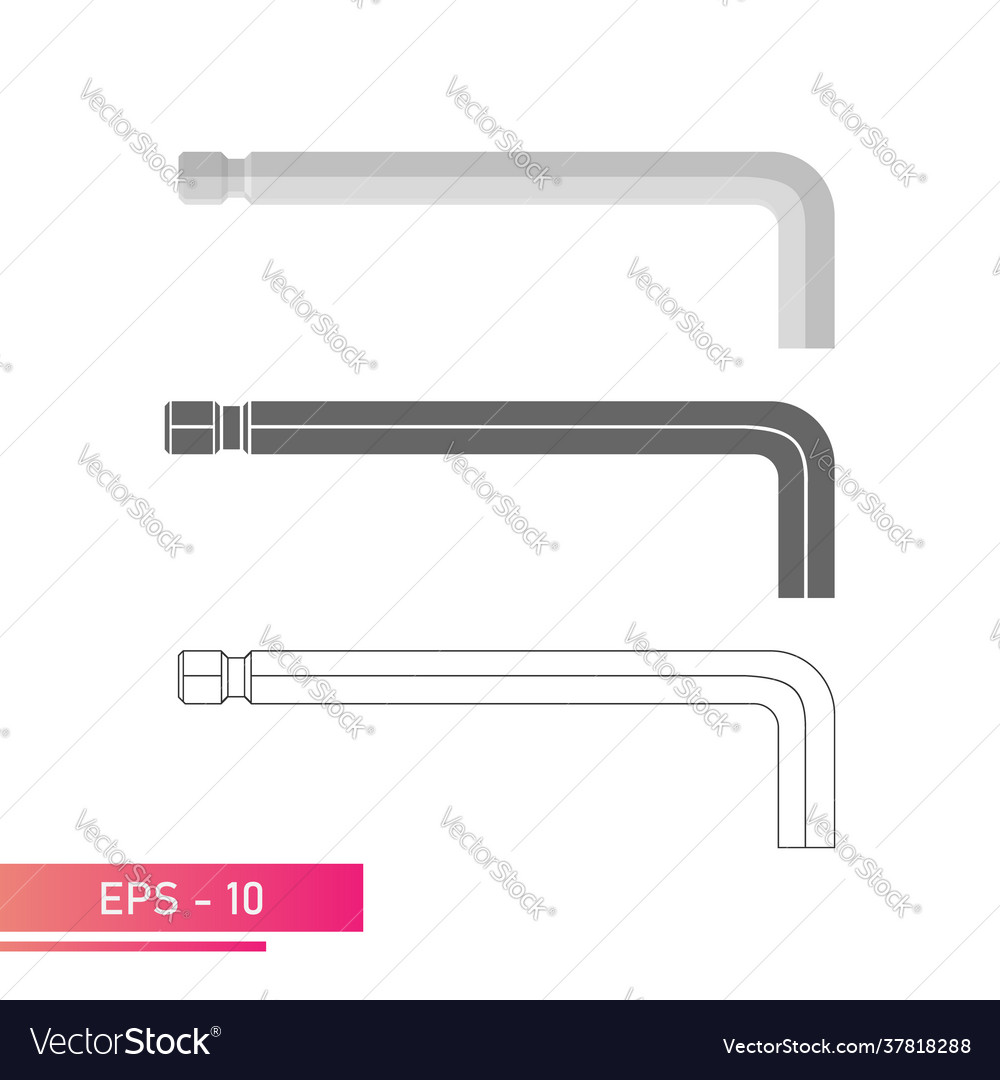 Set hex key for specialist linear solid Royalty Free Vector