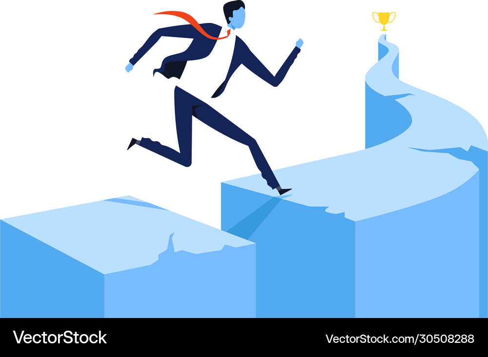 Successful businessman running winding path to Vector Image