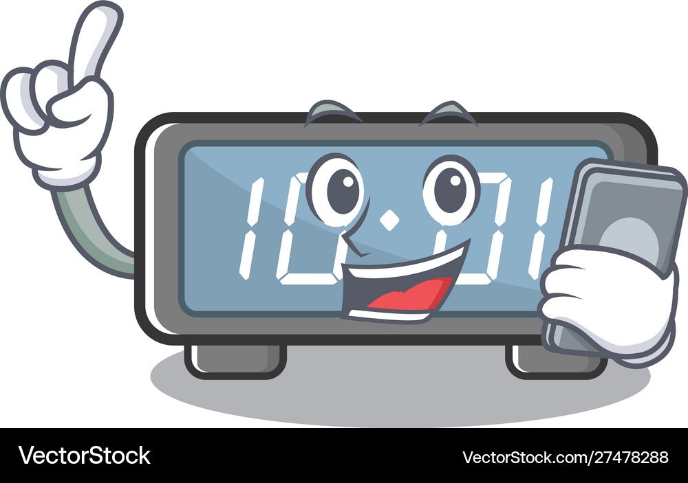 With phone digital clock isolated in mascot Vector Image