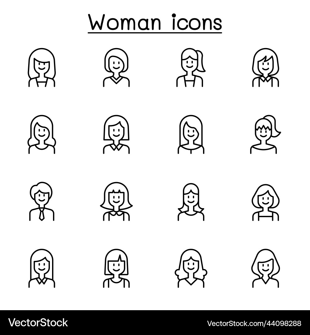 Woman icon set in thin line style Royalty Free Vector Image