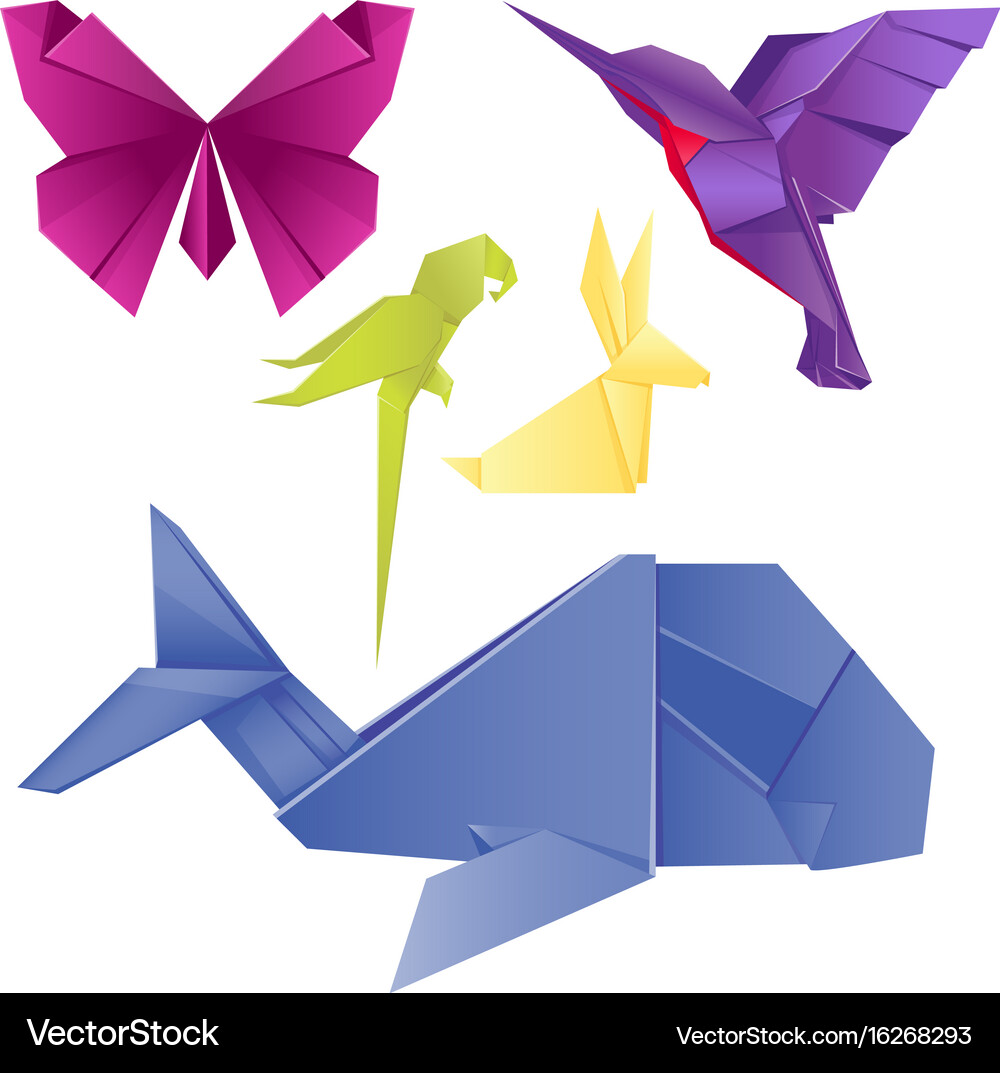 Animals origami set japanese folded modern Vector Image