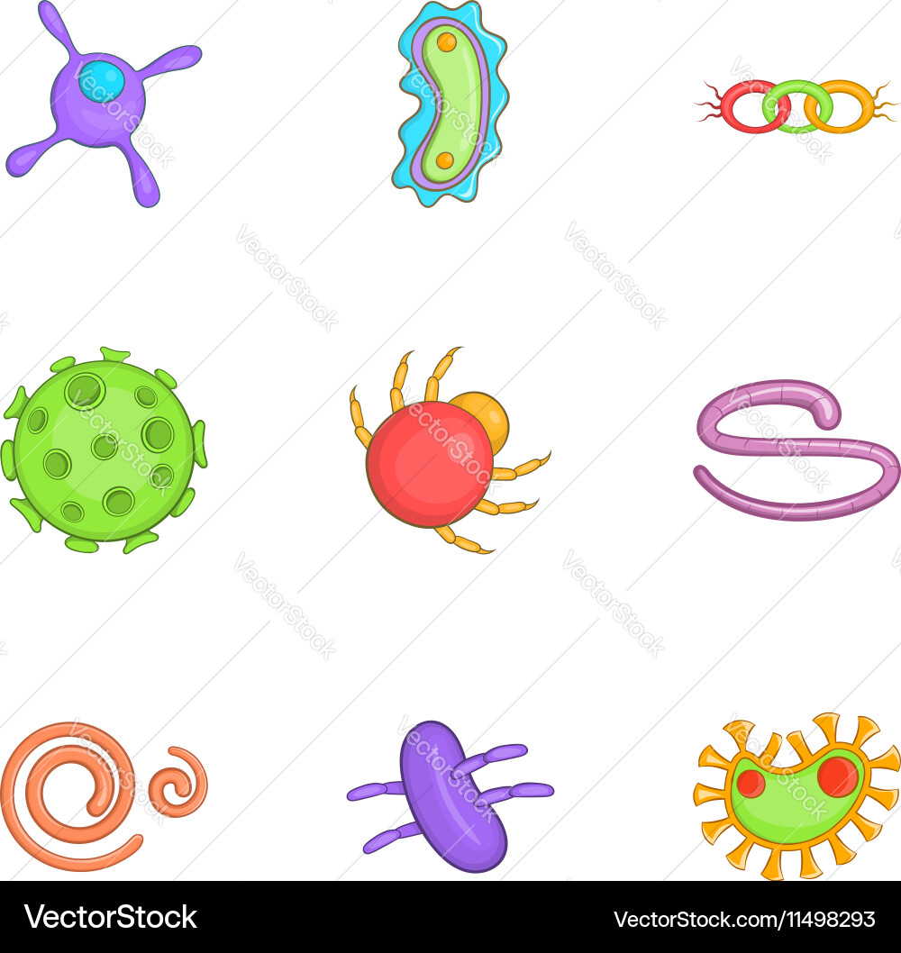 Bacteria icons set cartoon style Royalty Free Vector Image