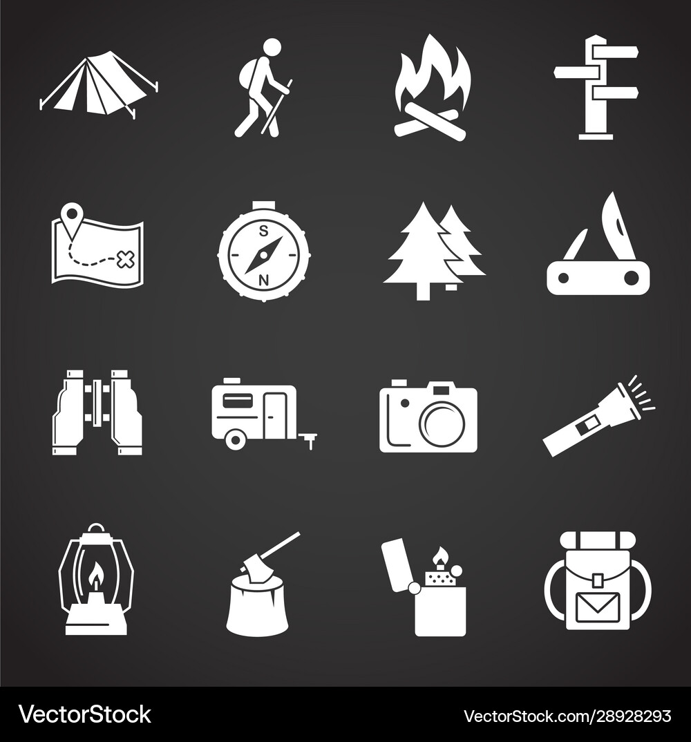 Camping icons set on background for graphic Vector Image